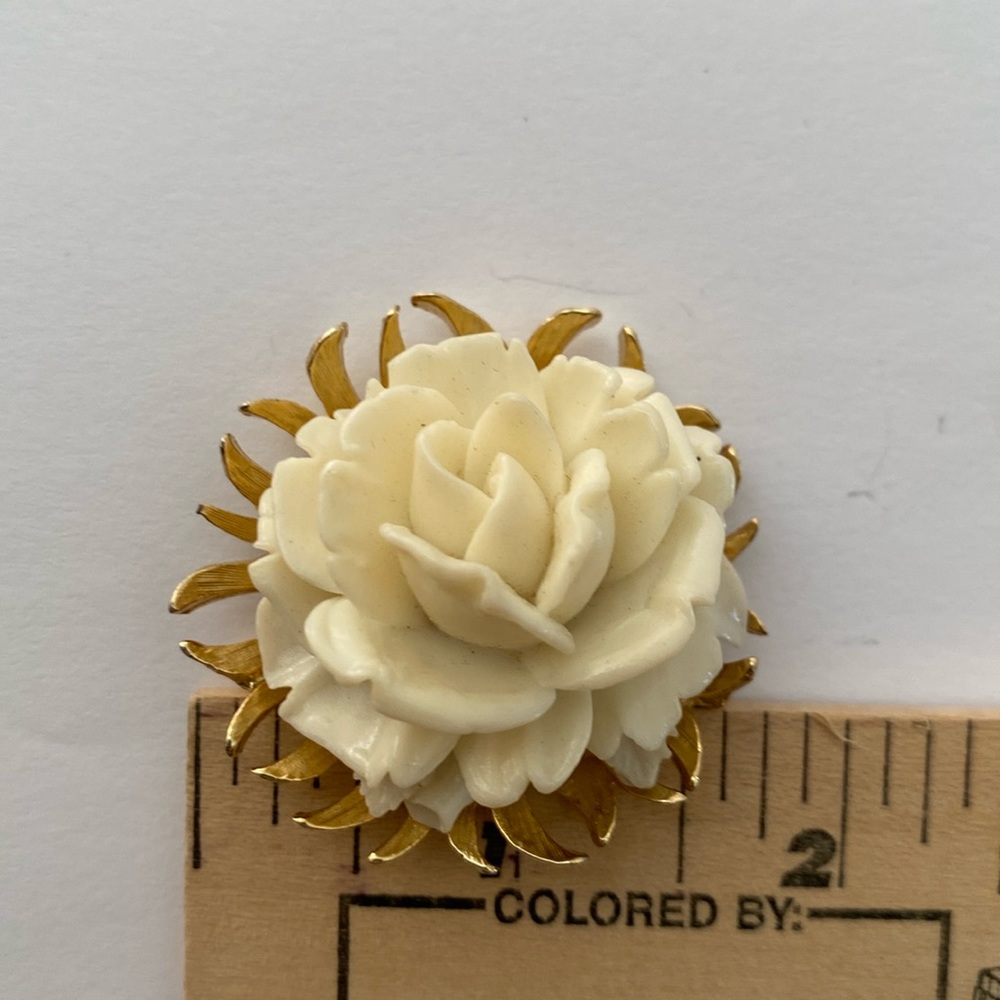 Pell 3d Flower With Gold Tone Brooch - Gem